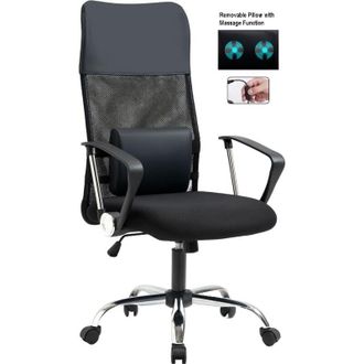 Delman Chaise de Bureau Ergonomique avec Massage 2 Points en Mesh Noir