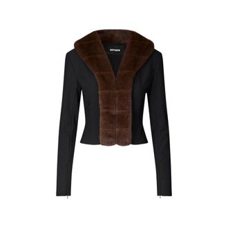 Rotate Faux-fur-collar Cardigan Black