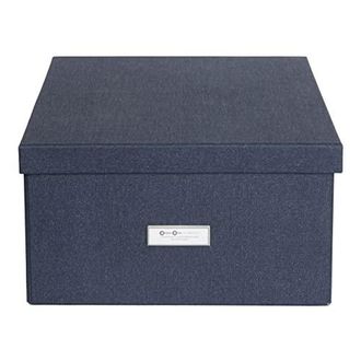 Bigso Box of Sweden BIGSO KATRIN gro&szlig;e Aufbewahrungsbox mit Deckel - stabiler Organizer aus Faserplatte und Papier in Leinenoptik - praktische Faltbox mit Etikettenrahmen