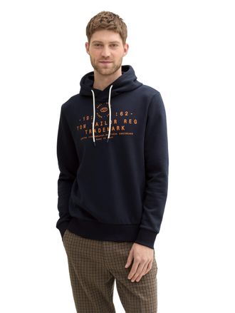 Tom Tailor Herren Hoodie Sweatshirt mit Logo-Print, 10668 - Sky Captain Blue, XL