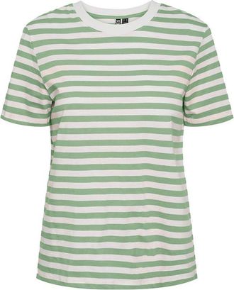Pieces Damen Pcria Ss Tee Stripes Noos Bc T-Shirt, Quiet Green/Stripes:Bright White,M