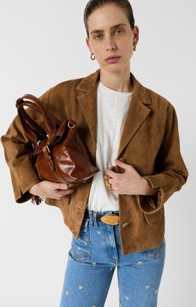 Gerard Darel Veste courte en cuir velours - TIRYA - Paille