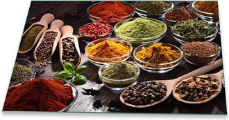 Decorwelt Herdabdeckplatte Abdeckung Ceranfeld Abdeckplatte Schneidebrett 1-Teilig 80x52 Gewürze Mehrfarbig Spritzschutz Glasplatte Ceranfeldabdeckung Schutz He