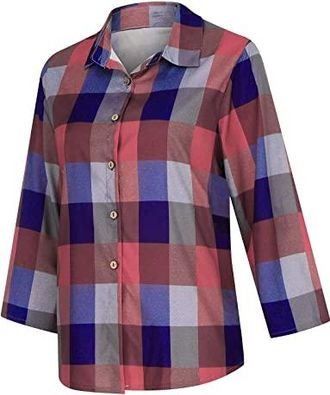Generic Vestes pour femmes 2026 Mode Femmes Casual Manches Longues Plaid Chemise Slim Jacket Top, violet, 4XL
