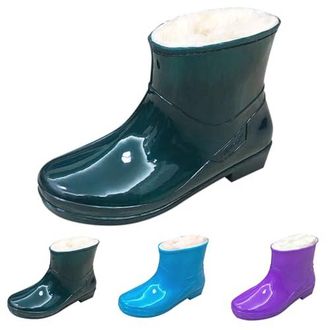 Generic Bottes de pluie courtes en caoutchouc pour femme - Chaudes et confortables - Doublure en peluche - Bout rond - Imperm&eacute;ables - Antid&eacute;rapantes, Vert, 39