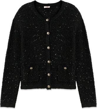 Oltre Wollmischungs-Strickjacke mit Pailletten - - Knitwear - Damen - Schwarzk - 2XL