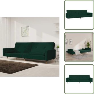 vidaXL The Living Store - Schlafsofa 2-Sitzer mit 2 Kissen Dunkelgr&uuml;n Samt - Samtsofa - Schlafsofa - G&auml;stebett - Wohnzimmersofa - Couch