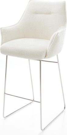 DELIFE Barstuhl Alja-Flex Boucl&eacute; Soft Beige Kufengestell Edelstahl Silberfarben Taschenfederkern, Barst&uuml;hle