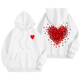 Generic Sweat &agrave; capuche &agrave; manches longues pour la Saint-Valentin 2026 pour femmes (4), blanc, XXL