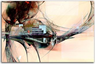 Paul Sinus Art Abstrakte Skyline - Abstrakt328_60x80cm Bild auf Leinwand Architektur Technik Abstraktes Motiv einteiliges Dekobild Kunstdruck auf Keilrahmen