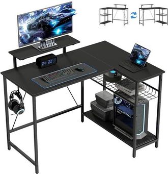 HOMCOM Bureau Gaming r&eacute;versible 114,5 x 82 cm, Bureau Gaming dangle avec Support pour &eacute;cran et &eacute;tag&egrave;re en Maille r&eacute;glable, Table dordinateur pour &eacute;tudier, Jo