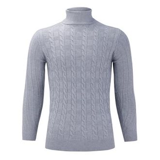 Generic Pull torsadé en tricot torsadé à col montant pour homme - Pull côtelé à manches longues - Pull chaud à col montant - Pull chaud, gris, XXL