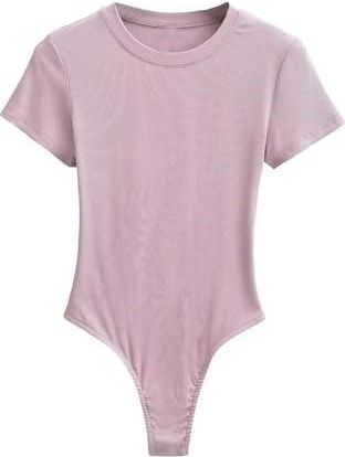 Generic YUJIEBB Body d&eacute;t&eacute; &agrave; manches courtes et col rond pour femme, tricot, extensible, mince, 14 couleurs, C3., S