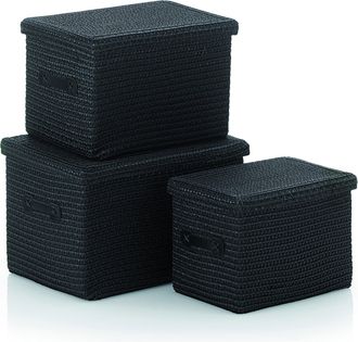 KELA 32124 Korb-Set 3tlg, Unterschiedliche Gr&ouml;&szlig;en, PP-Kunststoff, Rimossa, Schwarz, One Size