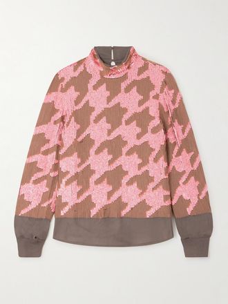 Dries Van Noten Blouse En Mousseline &Agrave; Sequins Pied-de-coq - Marron