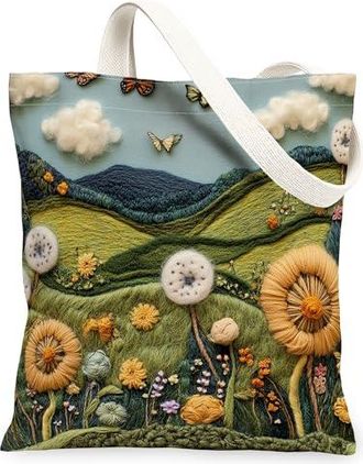 Generic Sac fourre-tout en toile motif pissenlits printaniers 33 x 38 cm, sac d&eacute;picerie r&eacute;utilisable pour femme, motif floral de voyage, d&eacute;coration cadeau