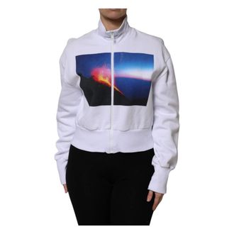 Msgm Msgm, Femme, Sweatshirts et sweats &agrave; capuche, Multicolore, Taille: 38 FR Veste Bomber Int&eacute;grale &agrave; Manches Longues en Coton avec Imprim&eacute; Graphique