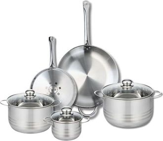 Fackelmann ELO 9880650 Batterie de cuisine 5 pi&egrave;ces, Ensemble de 2 Po&ecirc;les de cuisson 24 et 32 cm et 3 faitouts 14, 20 et 24 cm Elo Profi Brillant, inox, inductio