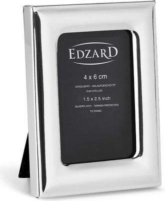 Edzard Bilderrahmen Adria für Foto 4 x 6 cm, edel versilbert, anlaufgeschützt, Fotorahmen mit Samtrücken