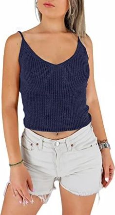 JOPHY & CO. Top Coupe en Tricot Femme Col en V en Coton Extensible (cod. 1501) (as4, Alpha, m, Regular, Regular, Bleu Foncé)