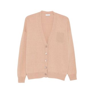 PESERICO Cardigan V-neck &agrave; poches orn&eacute;es de perles - Femme - Pulls - Beige - Taille: 44 FR