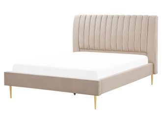 Beliani Beliani - Letto Imbottito Velluto Beige Sabbia E Oro Rete A Doghe Testiera Alta 160 X 200 Cm Marville