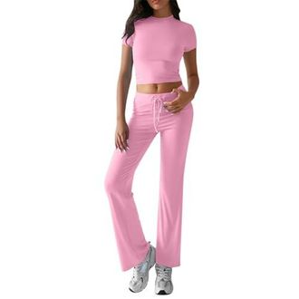 Generic Ensemble de sport 2 pi&egrave;ces pour femme - Pull d&eacute;contract&eacute; &agrave; manches courtes - Pantalon large - Costume d&eacute;contract&eacute; pour femme - Surv&ecirc;tement de loisirs 