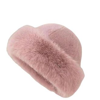 Generic Womens Winter Faux Fur Bucket Hat,Thick Furry Warm Fisherman Cap,Fluffy Soft Faux Mink Plush Mongolian Hat for Outdoor (Pink)