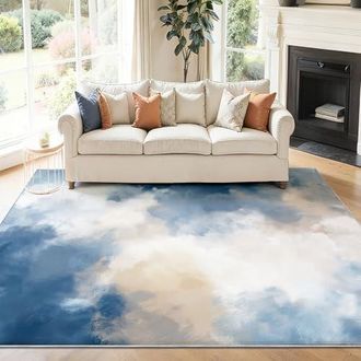 Generic Tapis Rond Salon 160 x 230 cm, Lavable Antid&eacute;rapant Tapis, Abstrait Aquarelle Tie-Dye Blocs De Couleur Imprim&eacute; Carpette pour la Chambre la Salle &agrave; Man