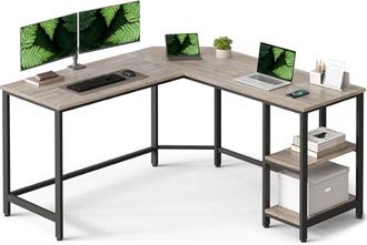 Vasagle Bureau dOrdinateur en Forme de L, 138 x 138 x 76 cm, Bureau dAngle avec 2 Étagères, Gain de Place, pour Jeu, Grège et Noir dEncre LWD72MB