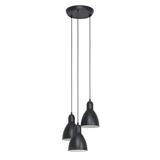 Eglo Suspension luminaire Priddy &agrave; 3 lampes, lustre suspendu vintage au design industriel et r&eacute;tro, acier noir et blanc, douille E27
