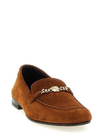 Versace Womens Brown Calfskin Slip-On Loafers