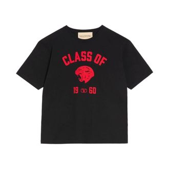Valentino Garavani Homme, Tops, Noir, Taille: M T-shirt en coton avec imprim&eacute; panth&egrave;re