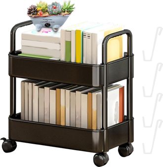 Generic Scaffale per libri Mobile con ruote - 14,57 x 9,84 x 17,13 pollicarrello per scaffali con rotelle | Scaffale per Snack a 2 livelli,Carrello per librer