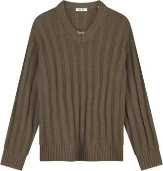 Olaf Hussein Rippstrick-Pullover mit V-Ausschnitt - - Knitwear - Herren - Braun - M