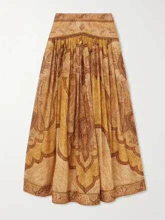 Zimmermann Jupe Longue En Coton M&eacute;lang&eacute; Imprim&eacute; &Agrave; Fronces Wanderlust - Jaune