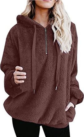 Generic Sweat &agrave; capuche femme oversize sweat-shirt femme laine artificielle manches longues d&eacute;contract&eacute; couleur unie fermeture &eacute;clair pull ample lapin mignon 