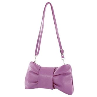 modamoda.de T214 Damen Leder Umh&auml;ngetasche Clutch Schultertasche Schleife handmade in Italy, Farbe:Purple