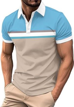 Generic T-shirt &agrave; col montant pour homme - Haut d&eacute;t&eacute; d&eacute;contract&eacute; &agrave; manches courtes et bouton &agrave; revers - Couleur unie - Grande taille, bleu, 3XL