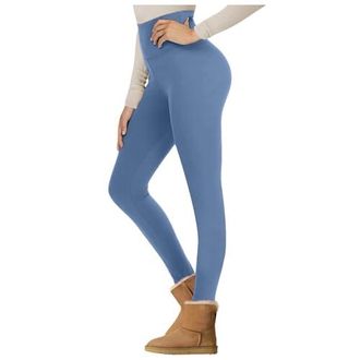 Generic Legging doubl&eacute; en laine dagneau pour femme - Taille haute - Pantalon de yoga dhiver doux et chaud, bleu clair, XXL