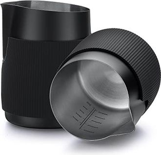 Normcore Pichet &agrave; lait sans poign&eacute;e - Pichet vapeur expresso avec bec rond - Pichet &agrave; mousse de lait en acier inoxydable 18/8, noir antiadh&eacute;sif - Pichet &agrave; mous