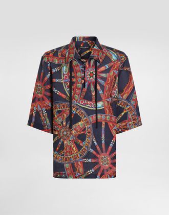 Dolce & Gabbana Hawaii-hemd Aus Leinen Mit Carretto-print - Mann Hemden Multicolor 37