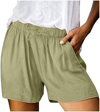 Generic Short Lin Coton Femme &eacute;t&eacute; Chic Leger Fluide Pas Cher Shorts Habill&eacute; Femme Grande Taille &eacute;lastique avec Poches Confortable Ample Mode 2025 Casual Sport