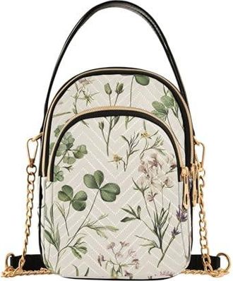 Mnsruu Sac à bandoulière pour femme - Motif trèfle et lavande - Style vintage - Avec sangle réglable