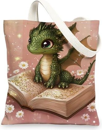 Generic Sac fourre-tout en toile motif dragon, sac à provisions réutilisable, léger et lavable, bandoulière en toile, pêche, 13x15 Inch