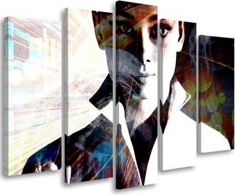 Feeby 5-teilig Vlies Leinwandbild 200x100 cm Audrey Hepburn Portr&auml;t Abstraktion Wanddeko Design Kunstdruck Zimmerdeko Bilderwand Schauspielerin Popkultur Ik