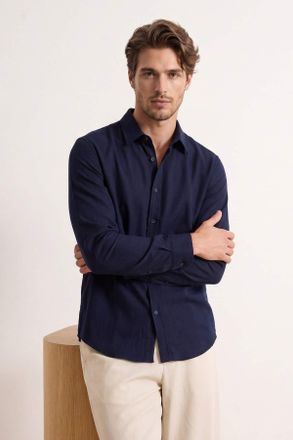 Trendyol MAN Herren Dunkelblau Einfarbig Lang Regular Fit Hemden