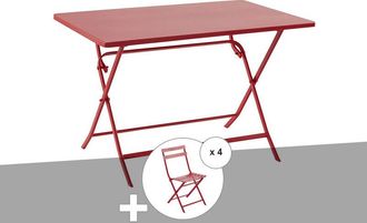 Hesperide Table de jardin rectangle Greensboro 110 x 70 cm Groseille + 4 chaises - Hesp&eacute;ride