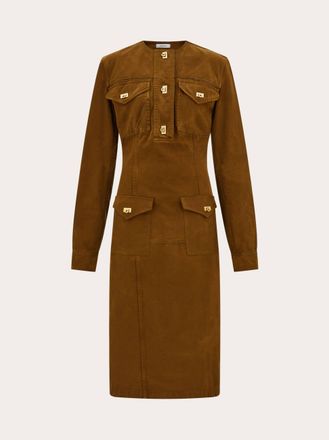 Ferragamo Damen Midikleid aus gewaschenem Gabardine Braun