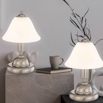 Globo Lighting Tischleuchte Touch Nachttischleuchte Alabaster Glas Tischlampe Schlafzimmer, Nickel matt, 1x LED 5W 350Lm warmweiß, DxH 17x27 cm, 2er Set